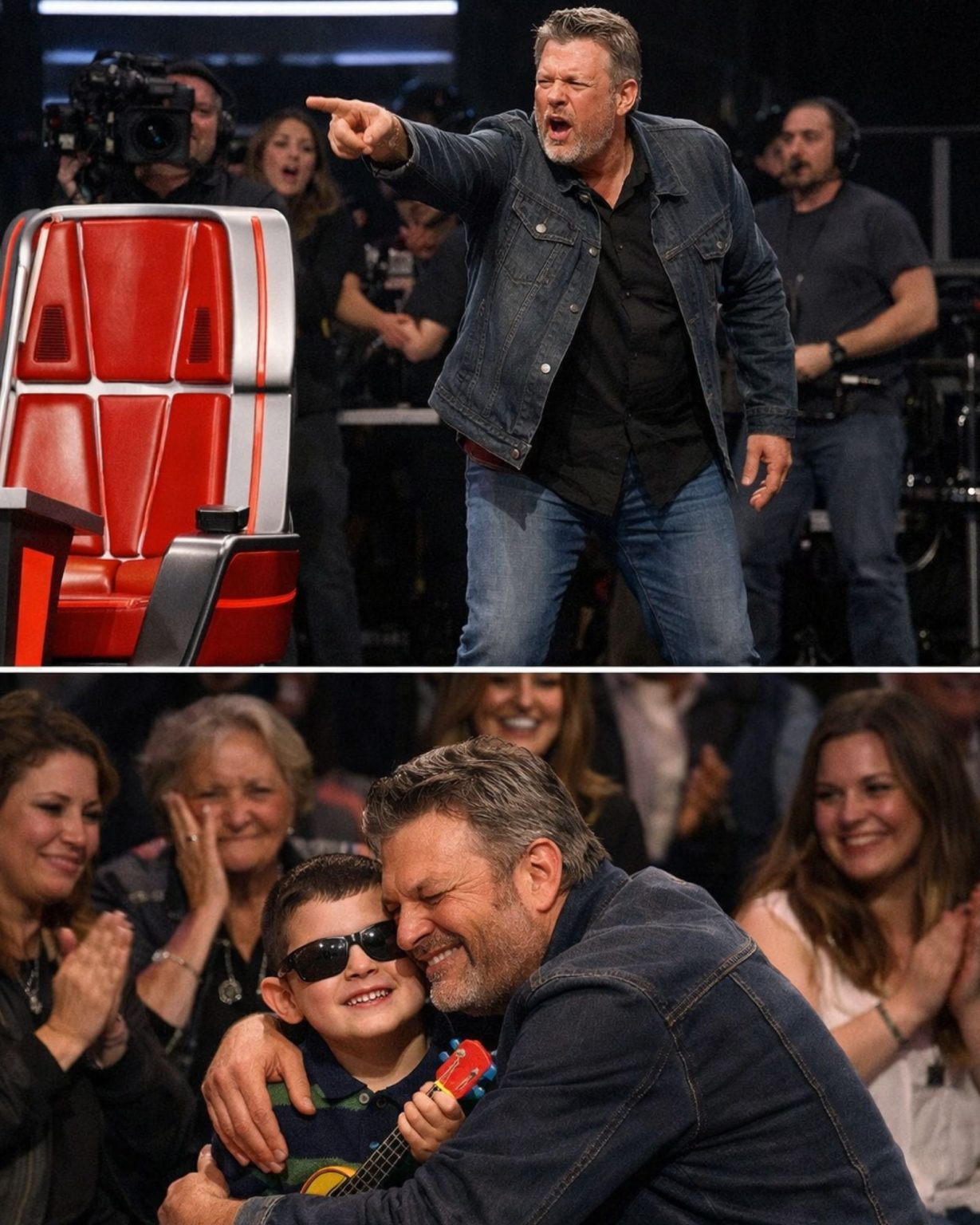 IGNORING THE TV SCRIPT, BLAKE SHELTON LEAPT FROM HIS CHAIR TO EMBRACE A ...